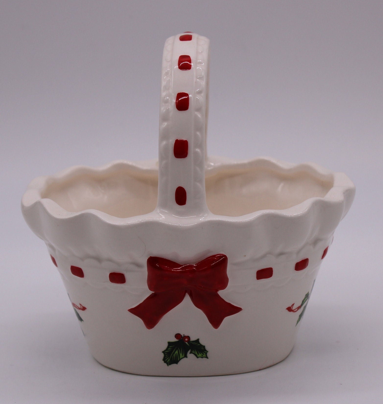 Vintage Lefton China Basket Small Hand Painted White With Red - Etsy