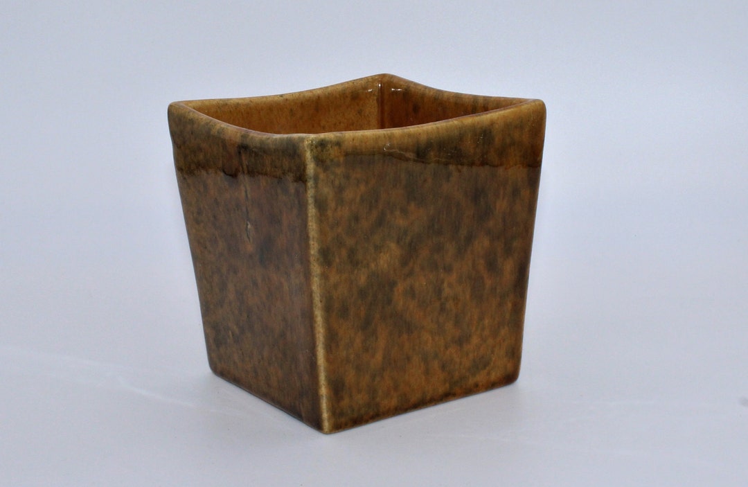 Vintage Haeger USA Planter, #3716, Gold/tan/brown Ceramic, Cube Shaped ...