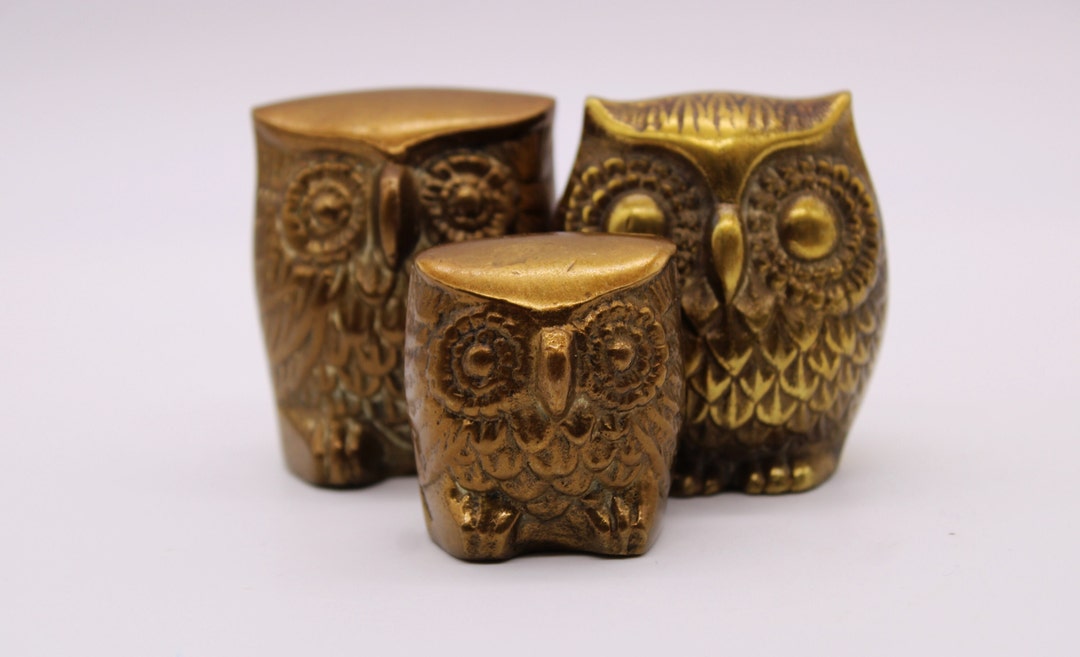 Vintage Brass Owl Family, Set of Three Solid Brass Owls Varying Heights ...