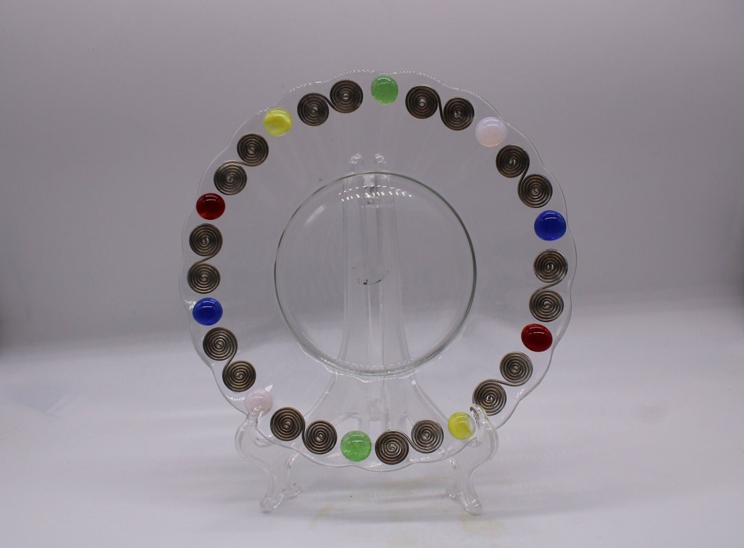 Vintage Dary Rees Plate, Applied Glass and Alluminum Art Glass Plate ...