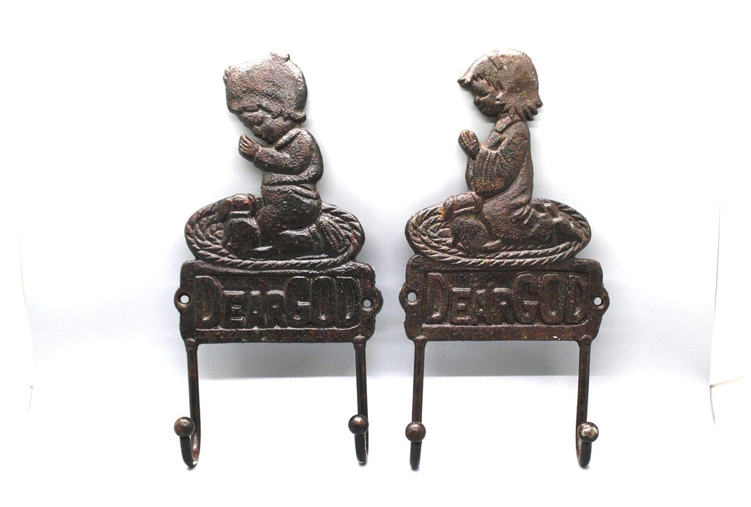 Vintage Metal Wall Decor "dear God" Praying Boy & Girl Wall Hooks ...