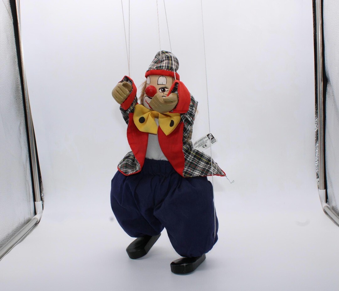 Vintage Clown, Wooden Marionette Puppet, Made in the UK by Grove ...