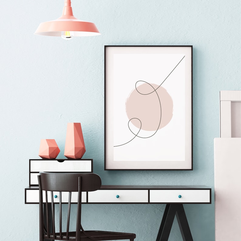 Dusky Pink Abstract Line Art, Scandinavian Printable Wall Art ...
