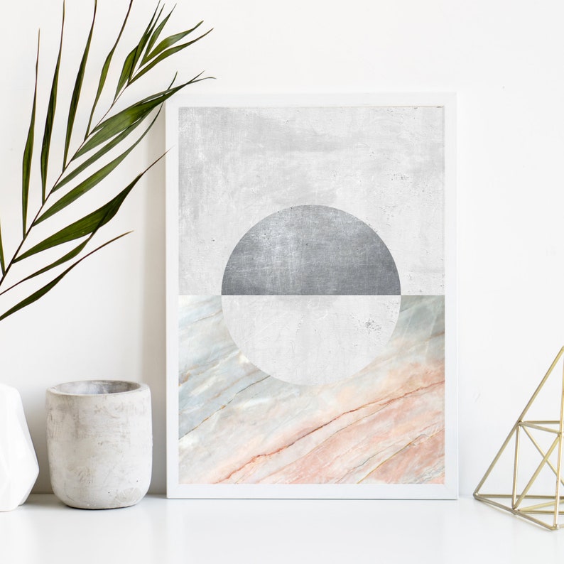 Abstract Grey and Peach Circles Print, Blush Geometric Wall Art ...