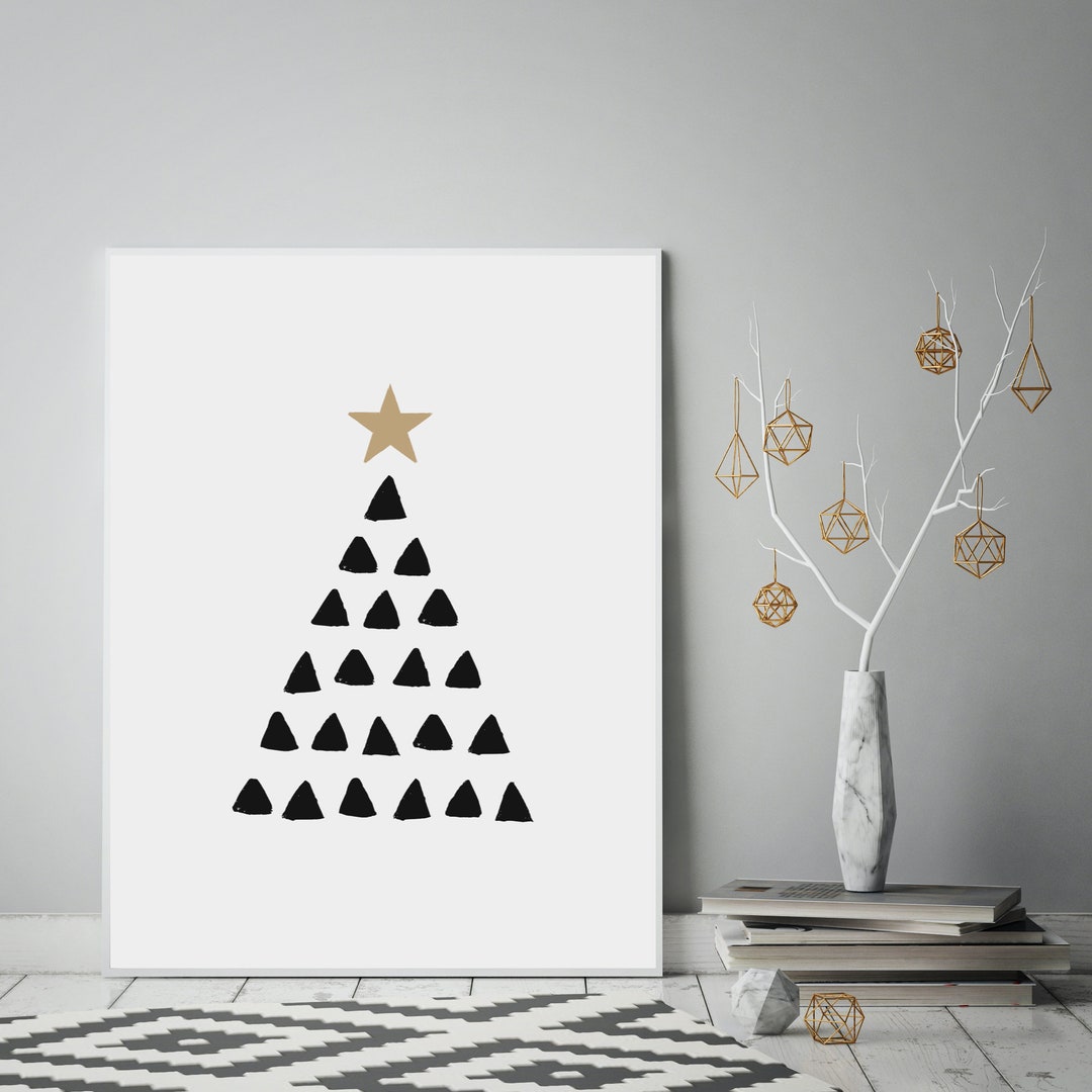 Minimalist Christmas Tree Wall Art Brush Triangles Scandi - Etsy
