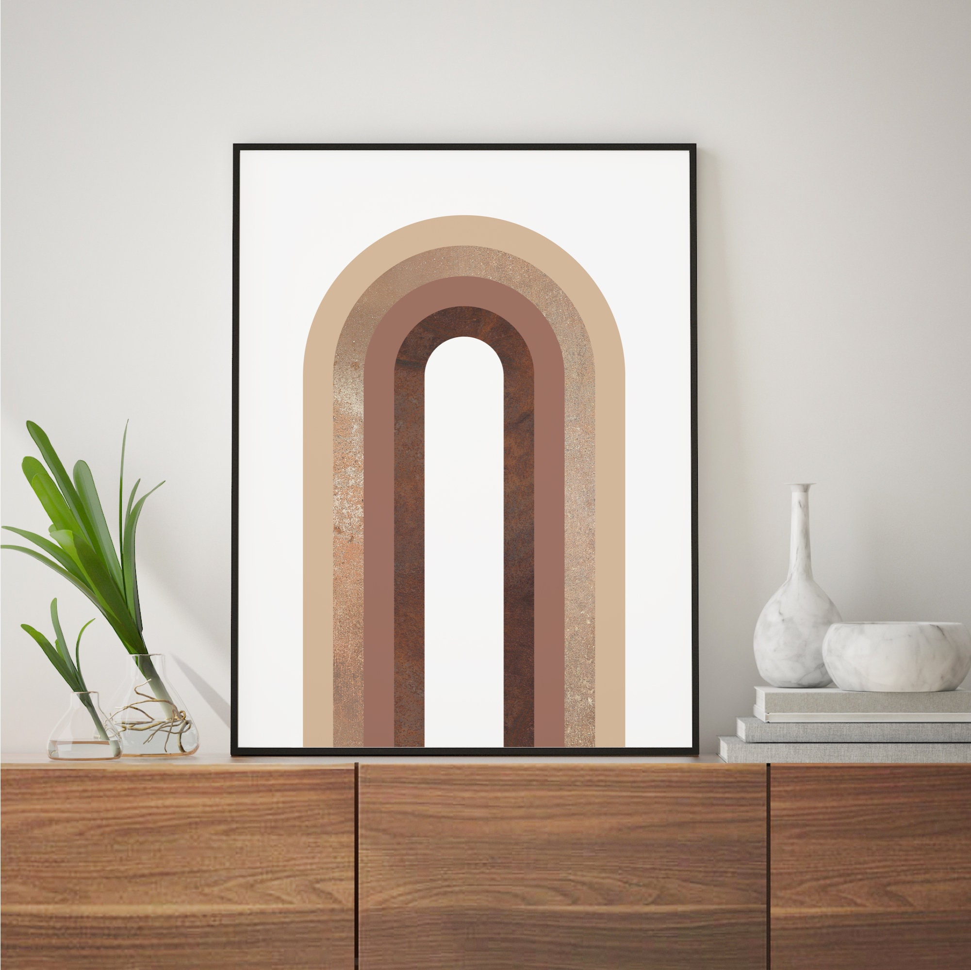 Minimal Rainbow Wall Art, Downloadable Terracotta Geometric Poster ...
