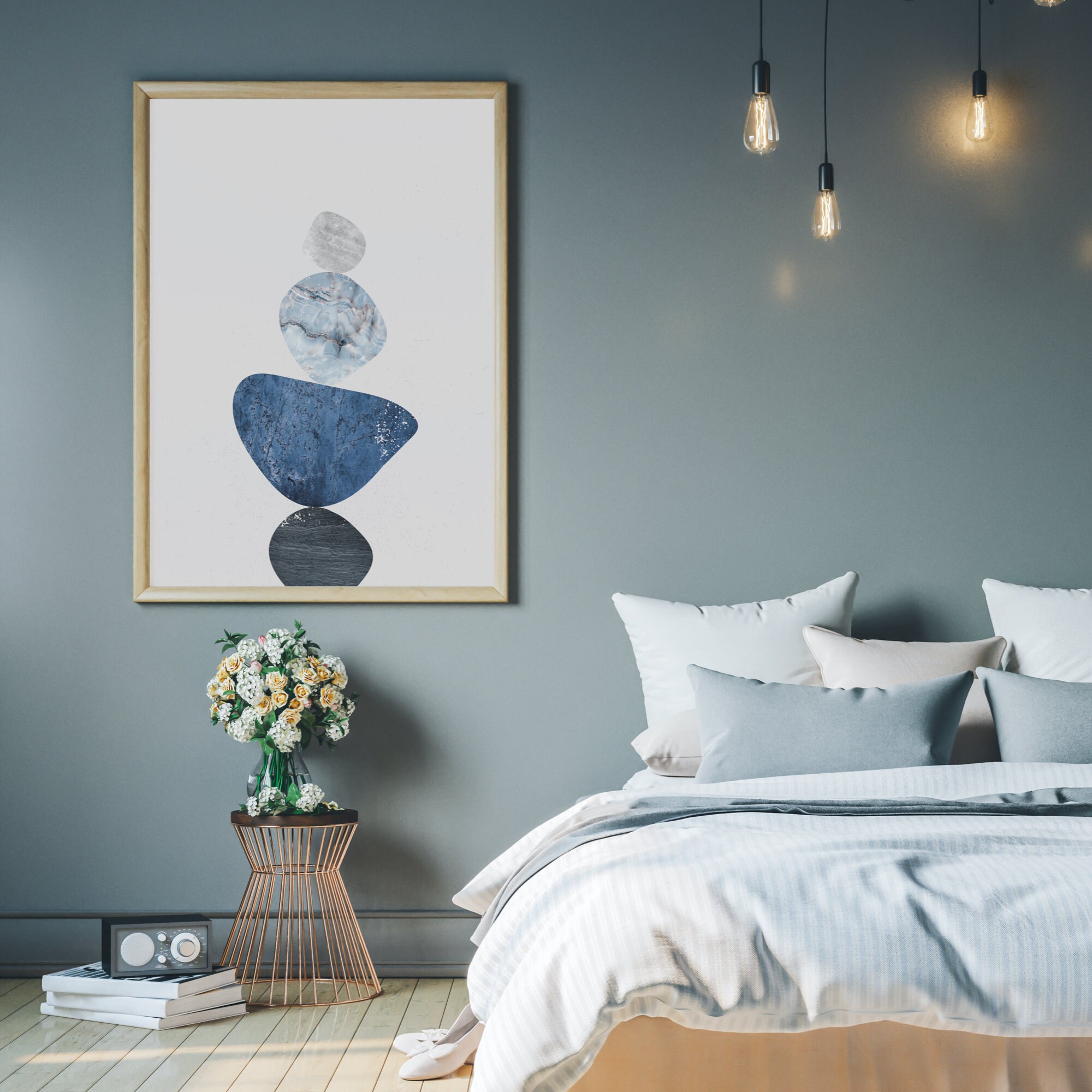 Balance Rocks Downloadable Print, Blue and Grey Stacked Stones Wall Art ...