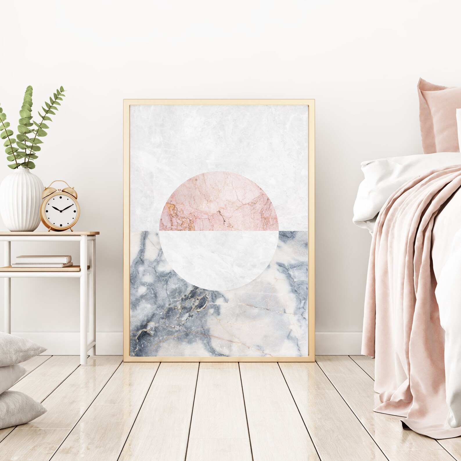 Blush Pink Geometric Print, Art Deco Printable Art, Glam White and Blue ...