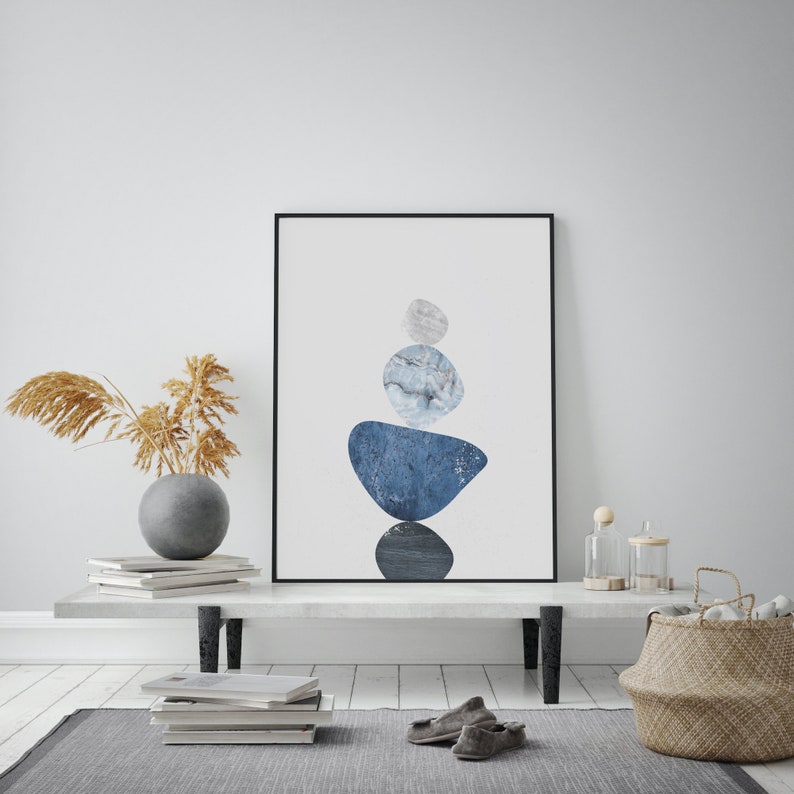 Balance Rocks Downloadable Print, Blue and Grey Stacked Stones Wall Art ...