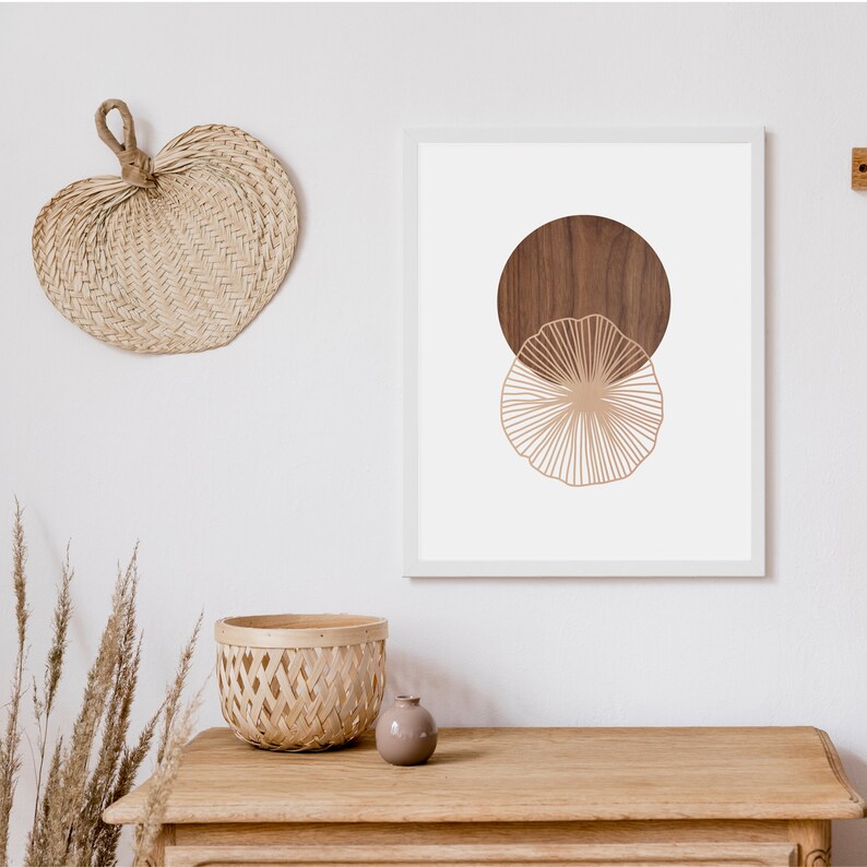Minimal Boho Abstract Circles Art, Organic Scandi Wood Texture Wall Art ...