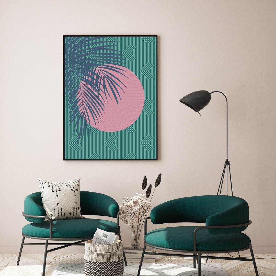 Retro Summer Colourful Digital Print, Palm Tree Minimal Artwork, Sunset ...