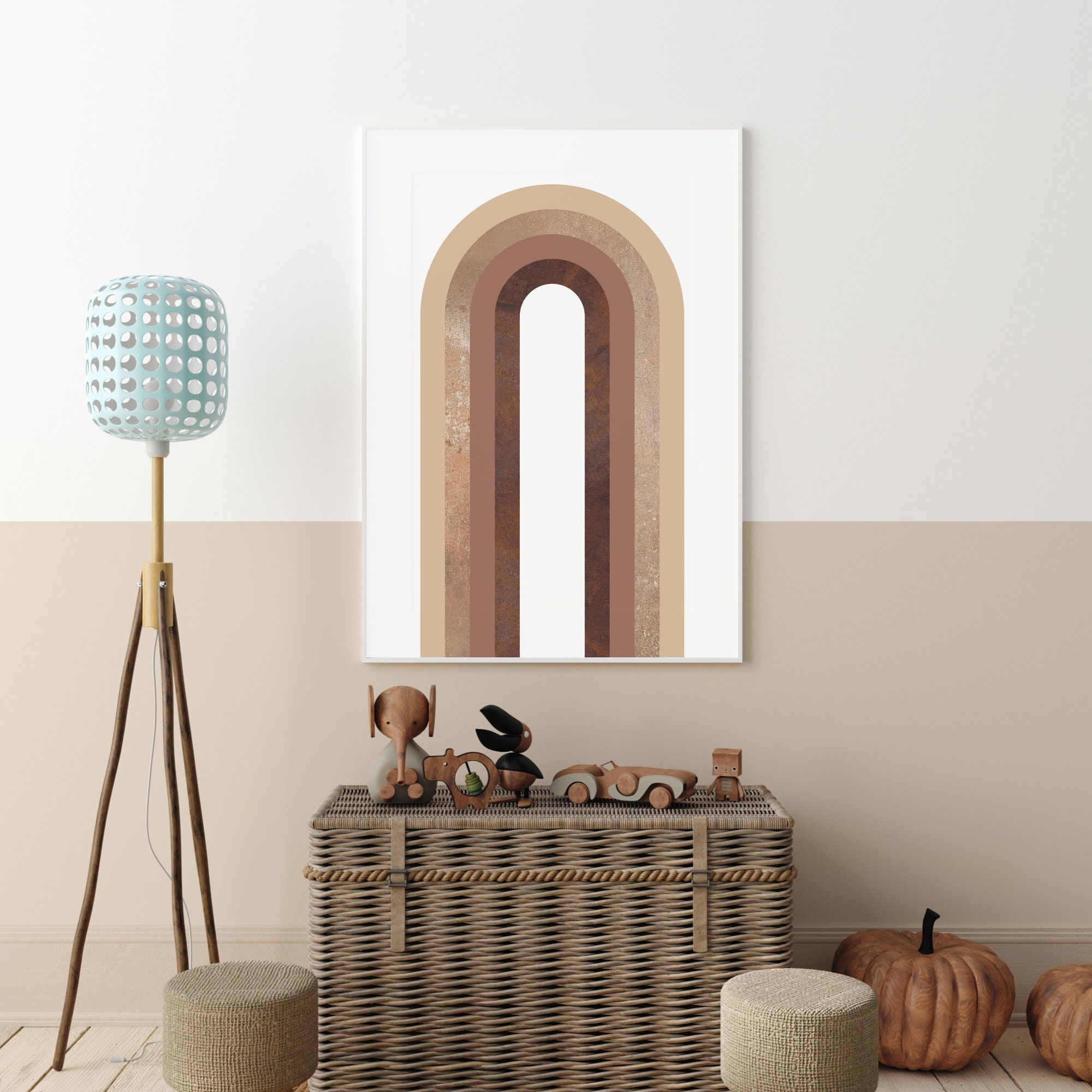 Minimal Rainbow Wall Art, Downloadable Terracotta Geometric Poster ...