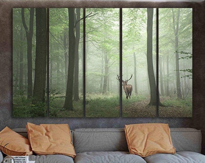Stag Canvas Large Wall Art Deer Wall Decor Forest Art Tree Art | Etsy