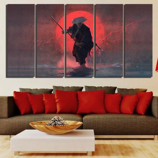 Red Moon Samurai Art - Etsy