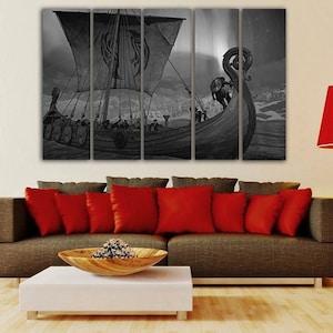 Viking Canvas Norse Mythology Art Viking Ship Wall Art Northern Lights ...