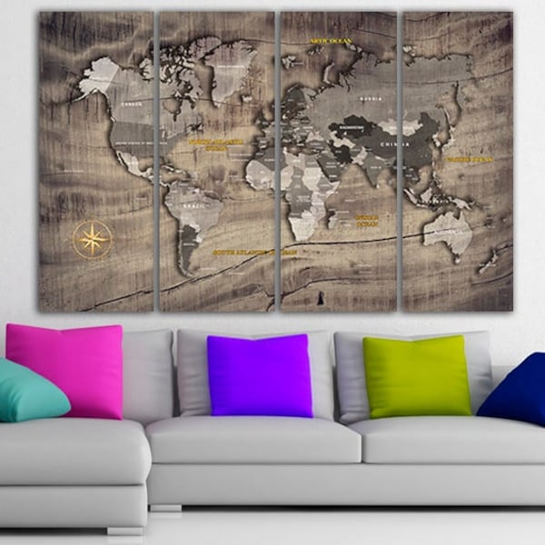 Gray World Map - Etsy
