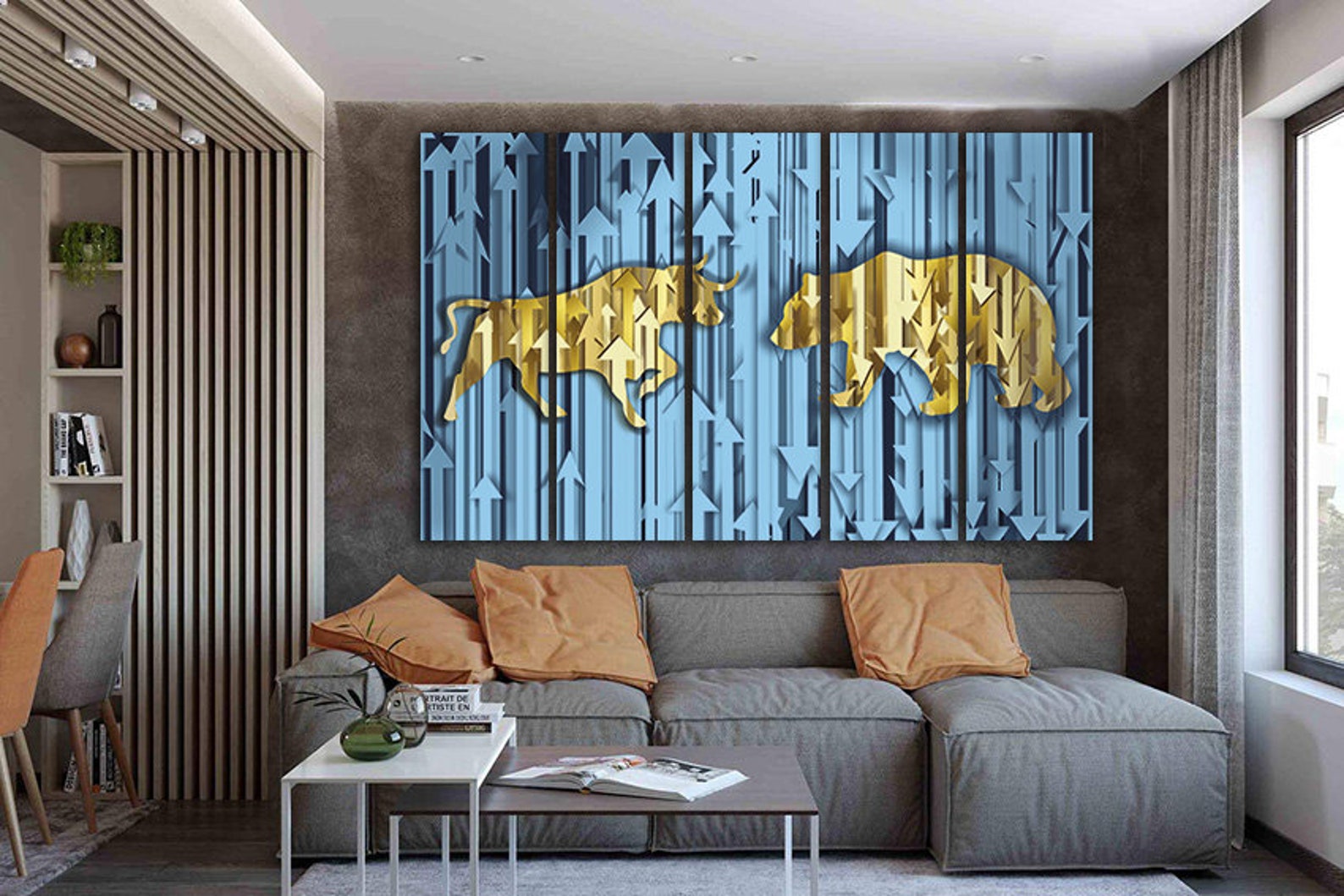 Bull Bear Stock Market Décor Wall Street Canvas Stock Exchange Charging ...
