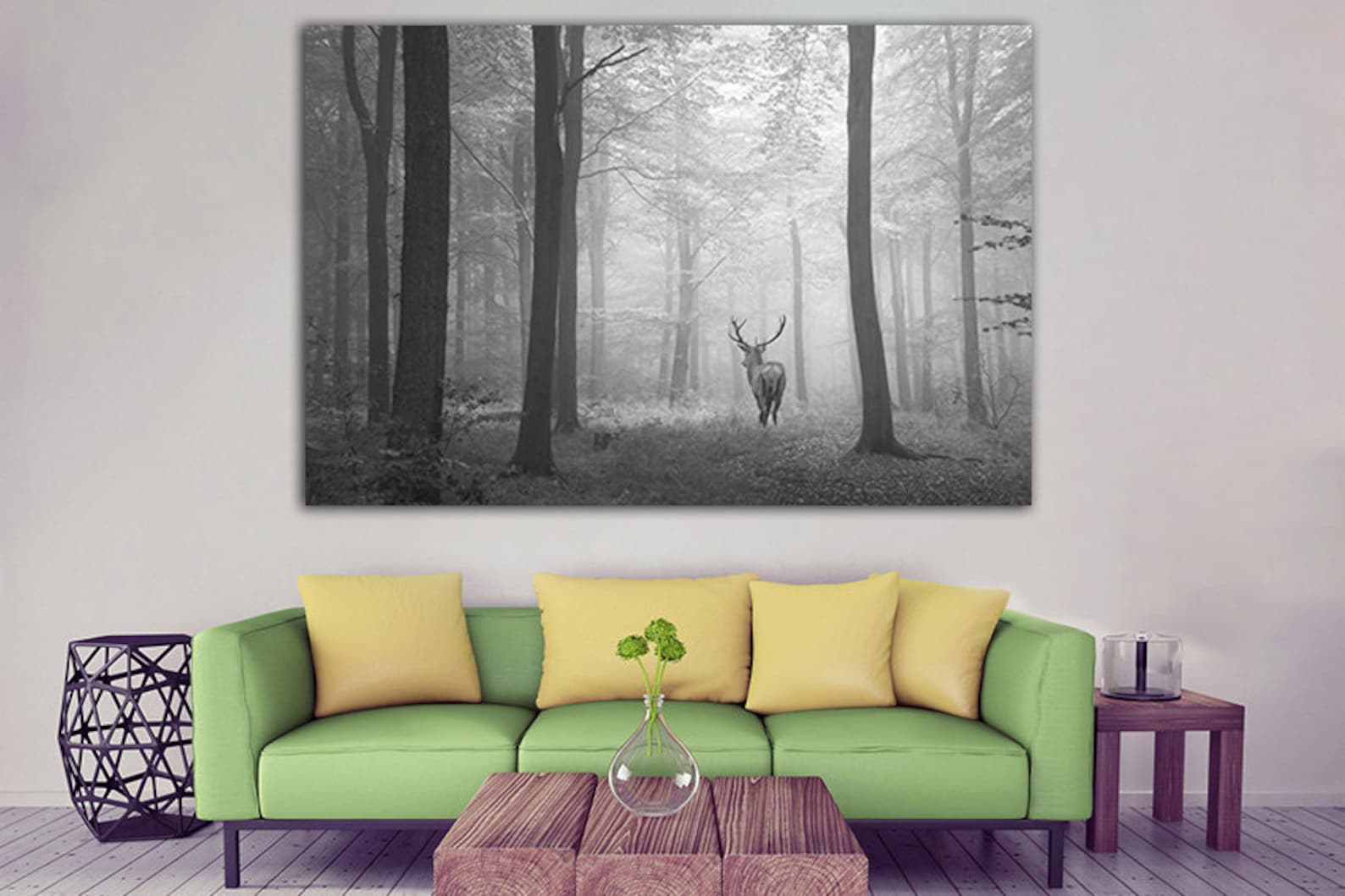 Stag Canvas Large Wall Art Deer Wall Decor Forest Art Tree Art Prints ...
