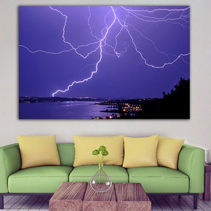 Lightning Canvas Night City Print Quebec Wall Décor Canada Print ...