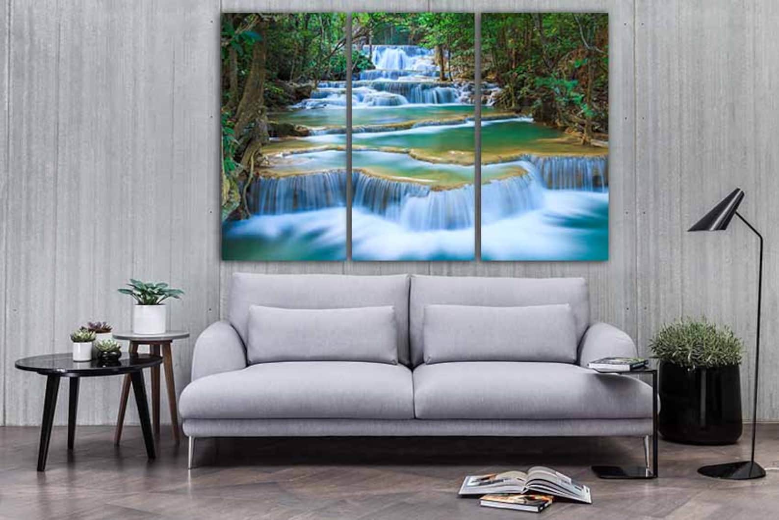 Waterfall Canvas Set Water Decor Cascade Wall Art Aqua Print Forest ...