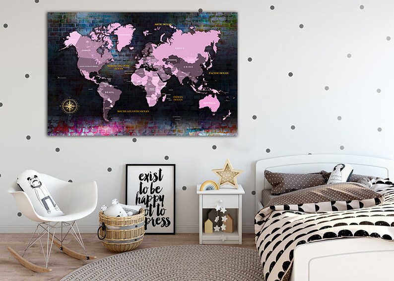 Colorful World Map Canvas Pink World Map Purple World Map - Etsy