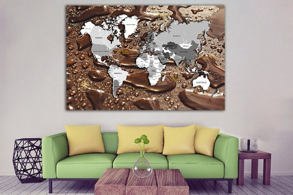Rain World Map Canvas Travel Decor World Map Canvas Drops - Etsy