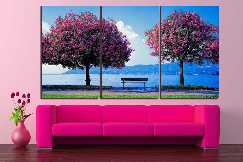 Tree canvas Trees wall art Promenade art Pink tree décor Tree | Etsy