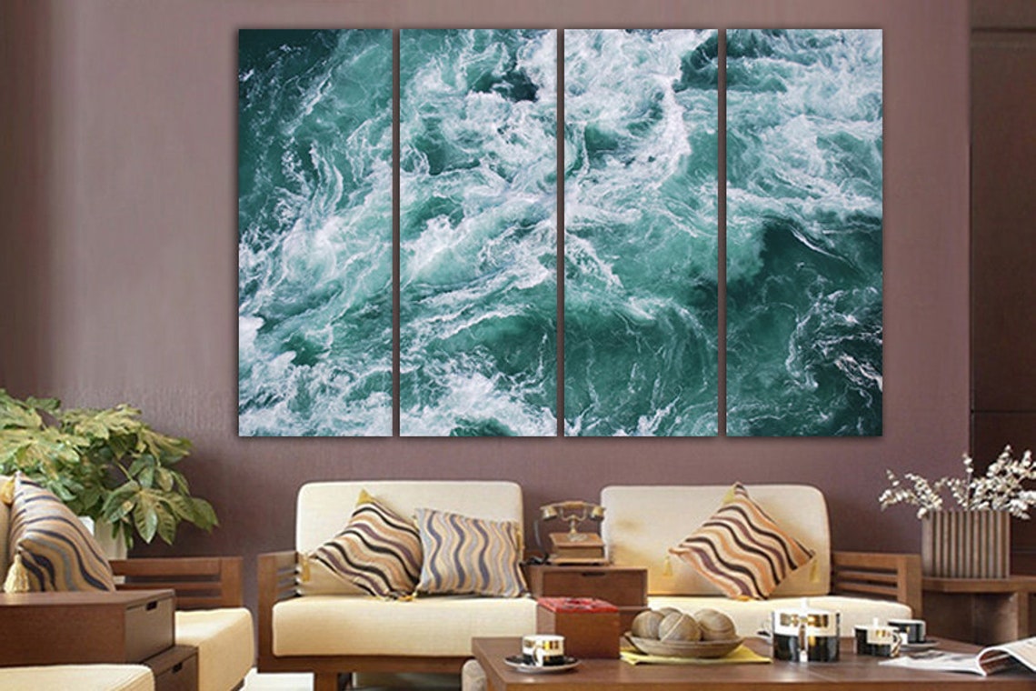 Wave canvas Water decor Ocean print Aqua print set Sea poster | Etsy