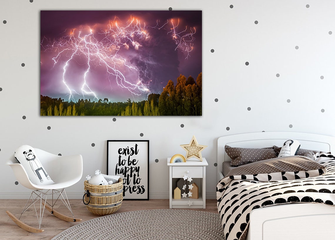 Eruption Wall Art Lightning Bolt Volcano Canvas Forest Wall Decor ...