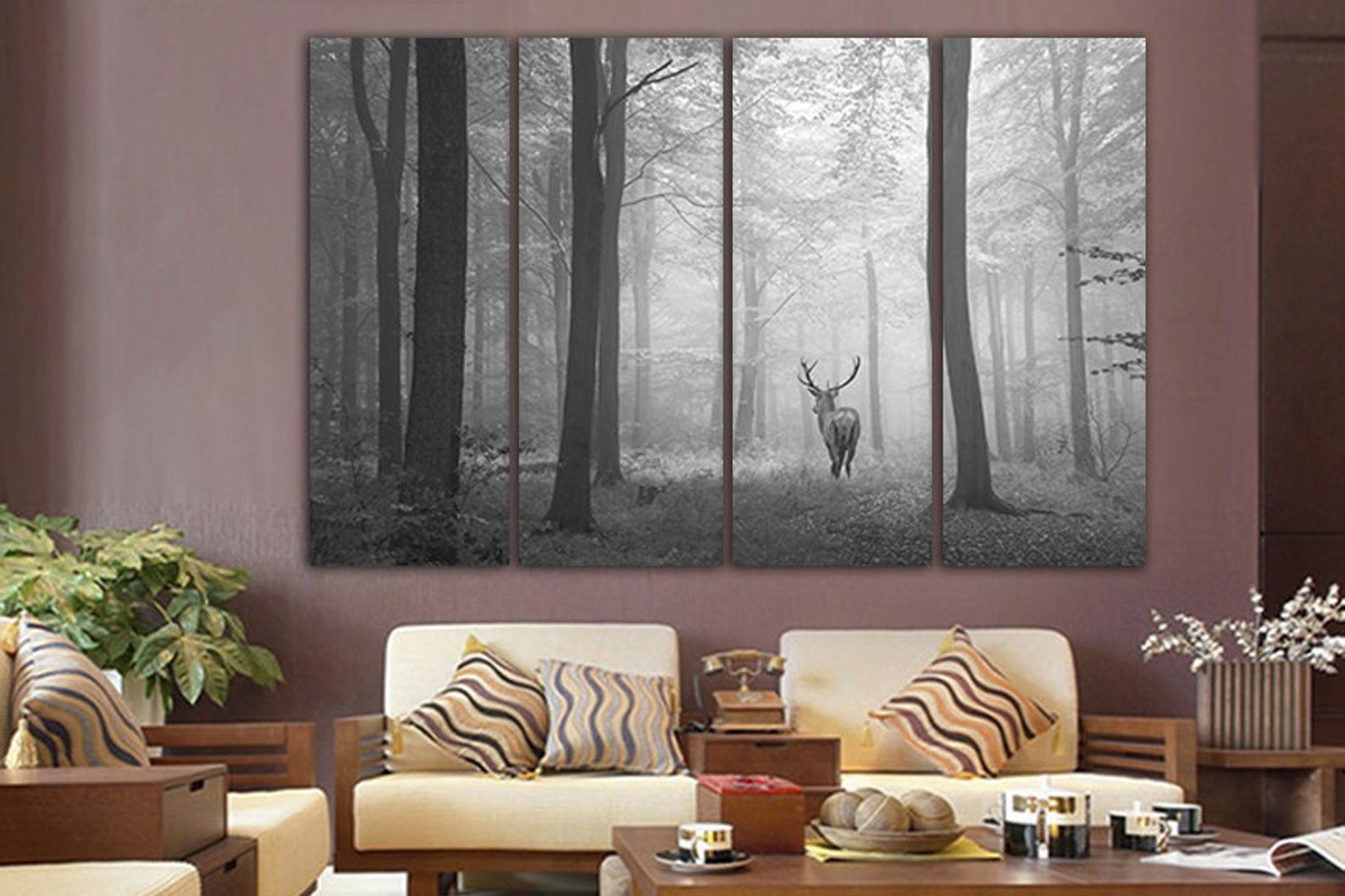 Stag Canvas Large Wall Art Deer Wall Decor Forest Art Tree Art Prints ...