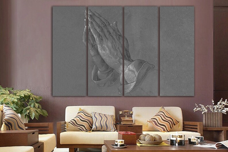 Praying Hands Art Print on Canvas Religious Gift Hand Drawing Religious ...