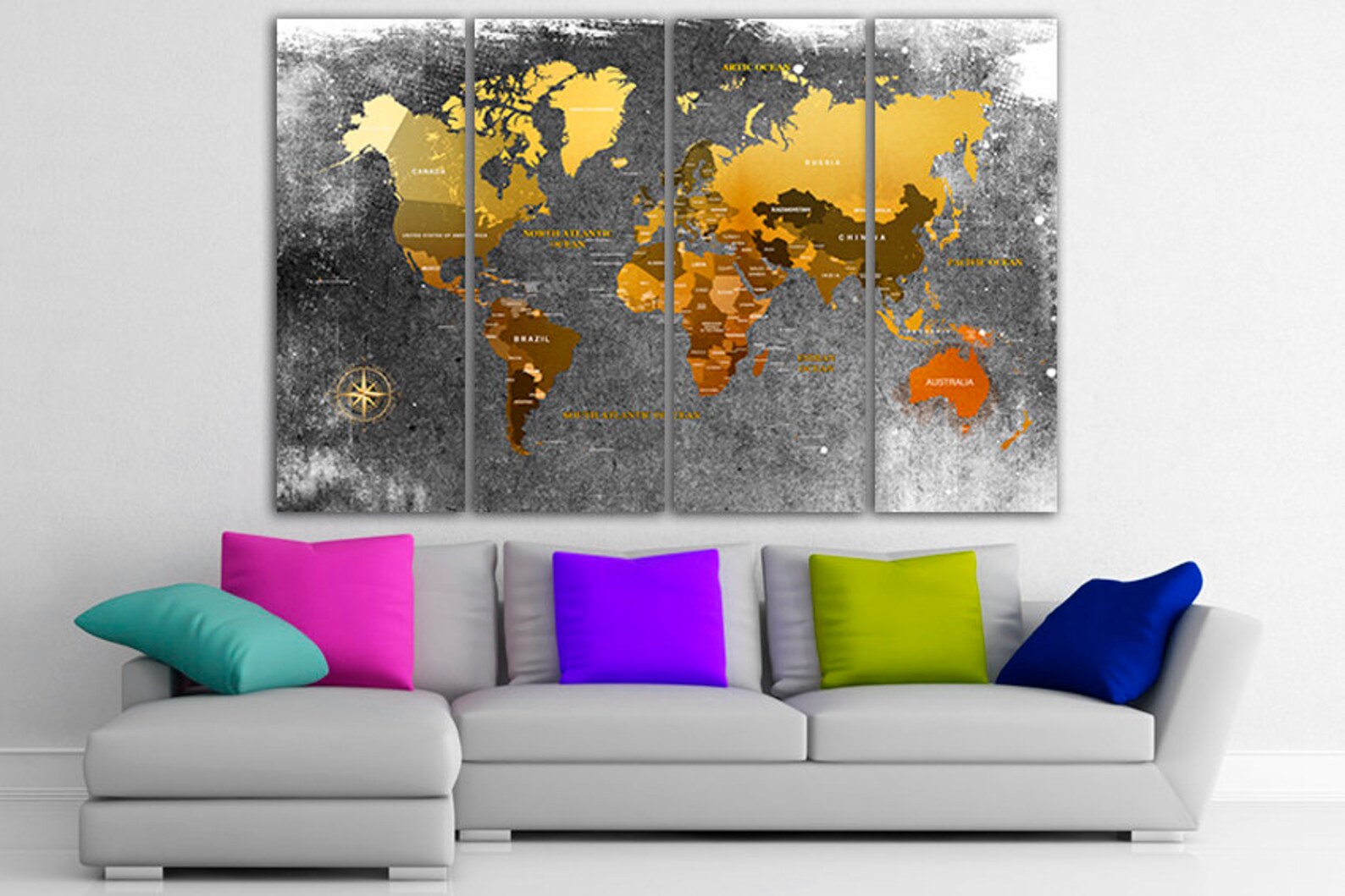Grey World Map Canvas Travel Map Gift World Map Canvas Printable World ...