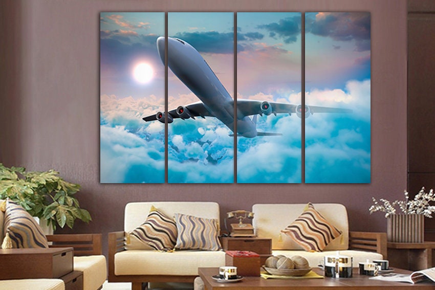 Plane Canvas Airliner Wall Art Aircraft Décor Airplane Art Flying ...