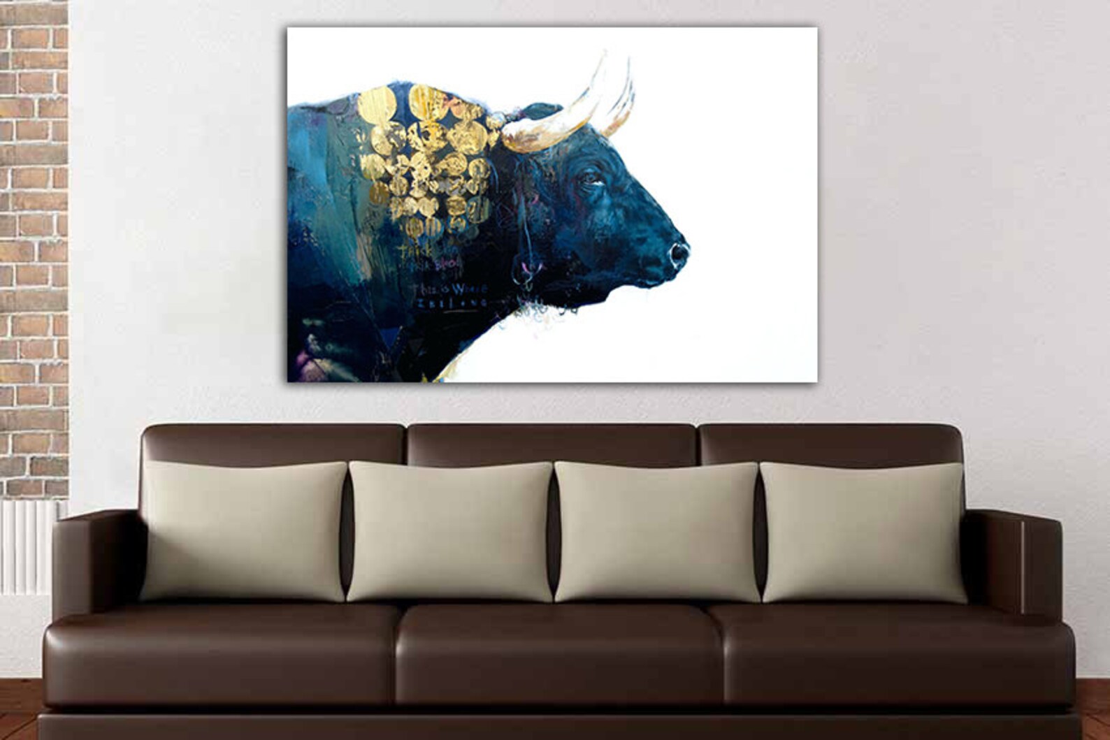 Bull Canvas Animal Wall Art Blue Gold Décor Nature Print Bull - Etsy