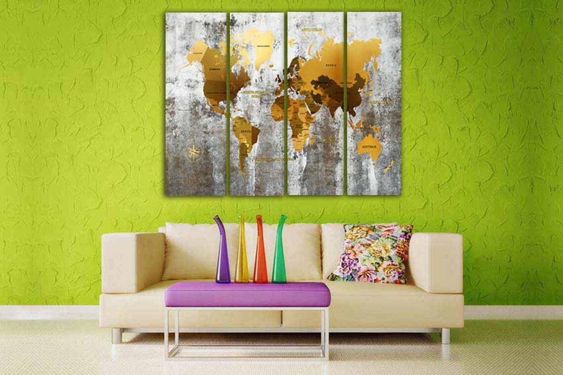 Gold World Map Continent Art Old World Canvas Beautiful World - Etsy