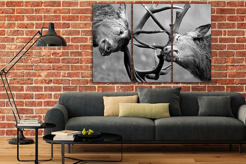 Stag Canvas Large Wall Art Deer Decor Animal Wall Art Deer Fight ...