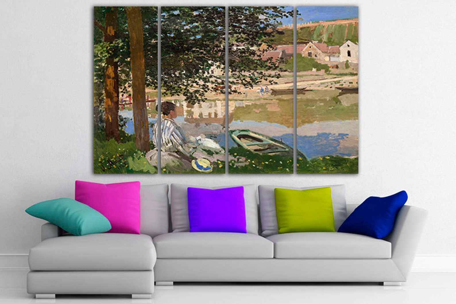 Claude Monet on Bank Seine Monet Art Canvas Monet Wall Art Classic Art ...