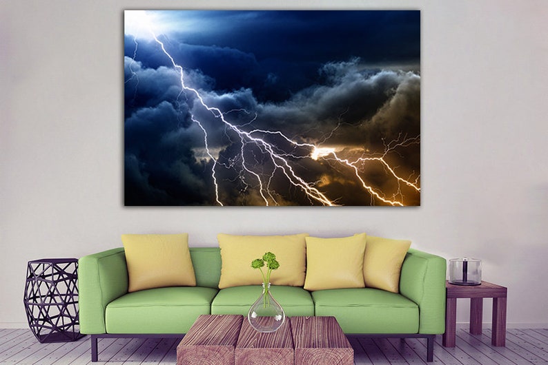 Lightning Canvas Night Sky Print Lightning Bolt Cloud Wall - Etsy