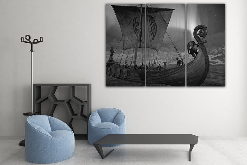 Viking Canvas Norse Mythology Art Viking Ship Wall Art Northern Lights ...