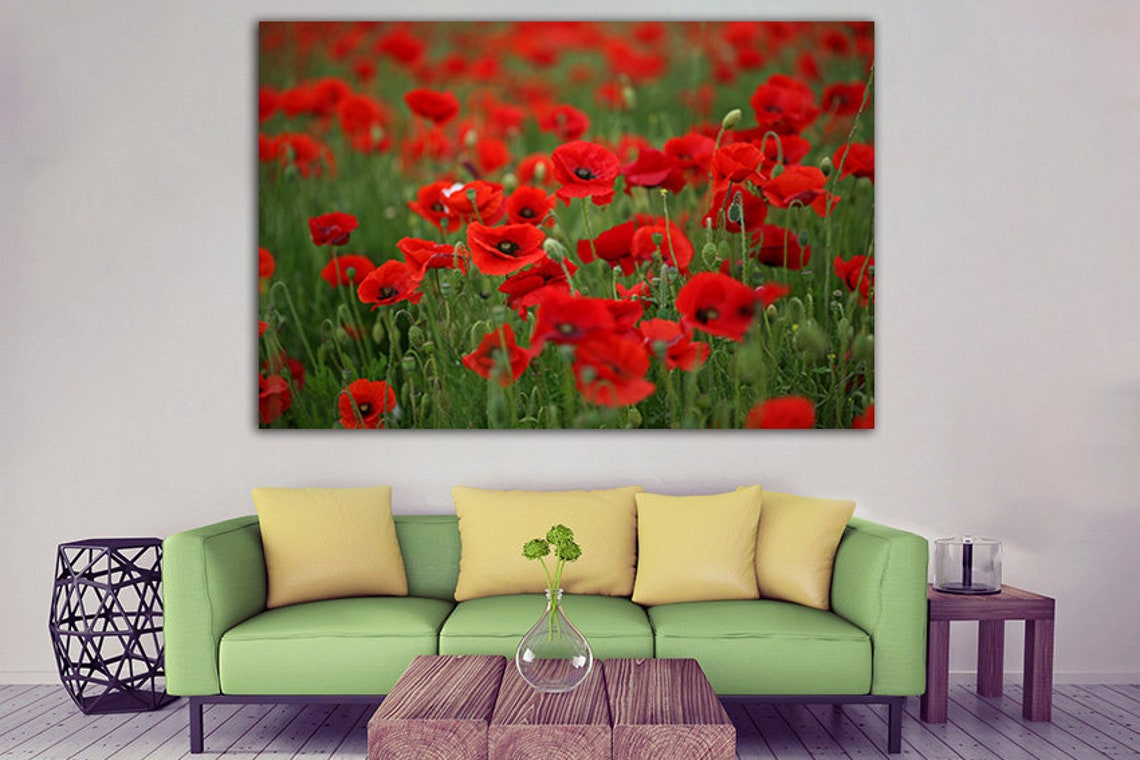 Poppy Canvas Flower Art Print Nature Decor Red Flower Art - Etsy