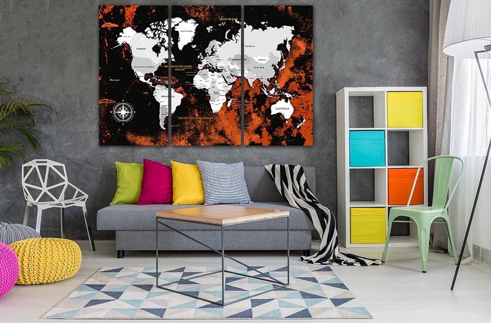 Jeans World Map Red World Map Canvas Watercolor Map Art World Map Art ...