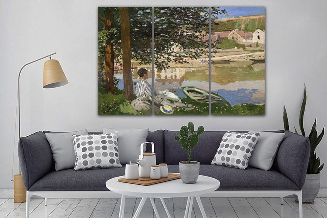 Claude Monet on Bank Seine Monet Art Canvas Monet Wall Art Classic Art ...