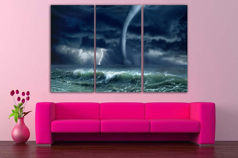 Storm Canvas Ocean Print Lightning Bolts Thunderstorm Nature Art ...