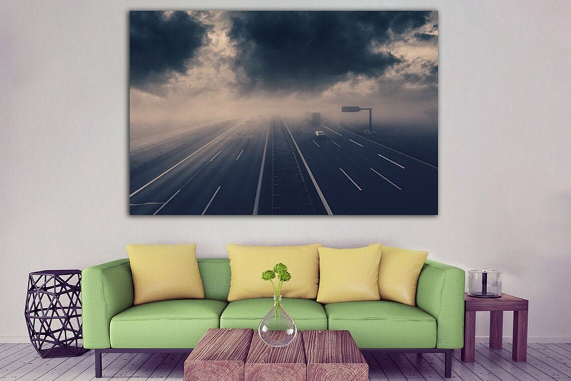 Highway Canvas Road Print Roadway Wall Decor Travel Gift Road in Fog ...