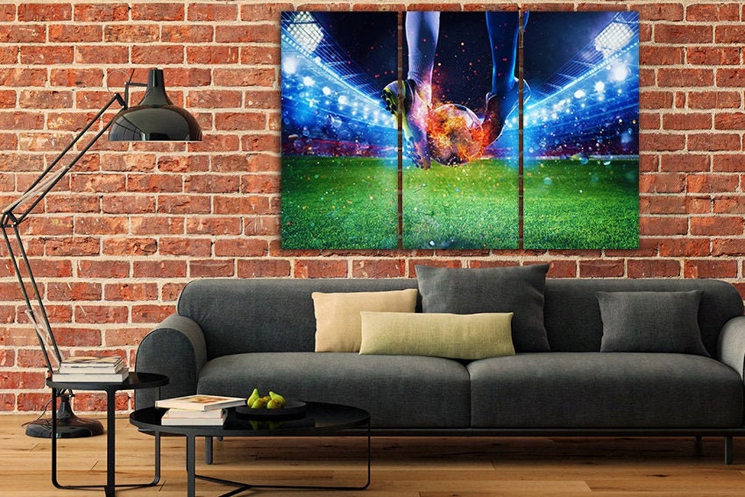 Football Canvas Soccer Ball Art Sport Wall Decor Sports Game Print Ball ...