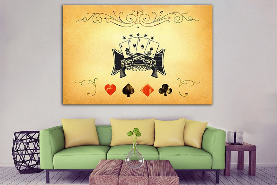 Playing cards Wall art canvas Money wall decor Casino print | Etsy