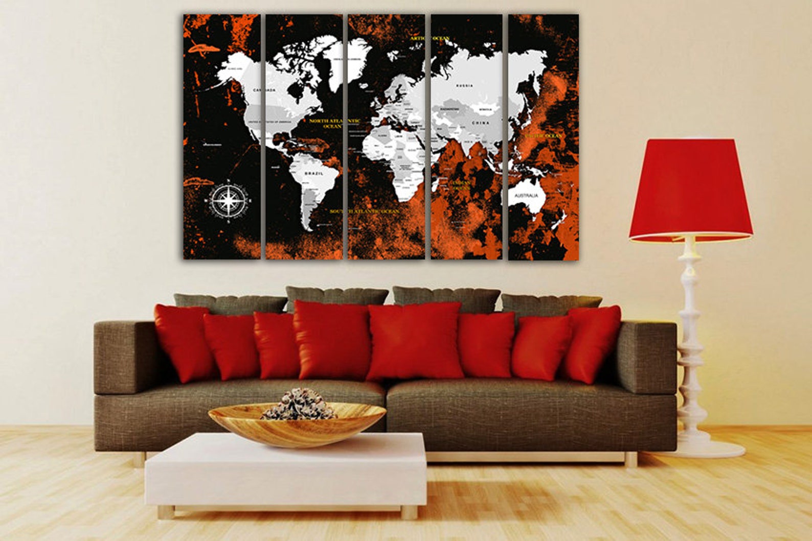 Jeans World Map Red World Map Canvas Watercolor Map Art World Map Art ...