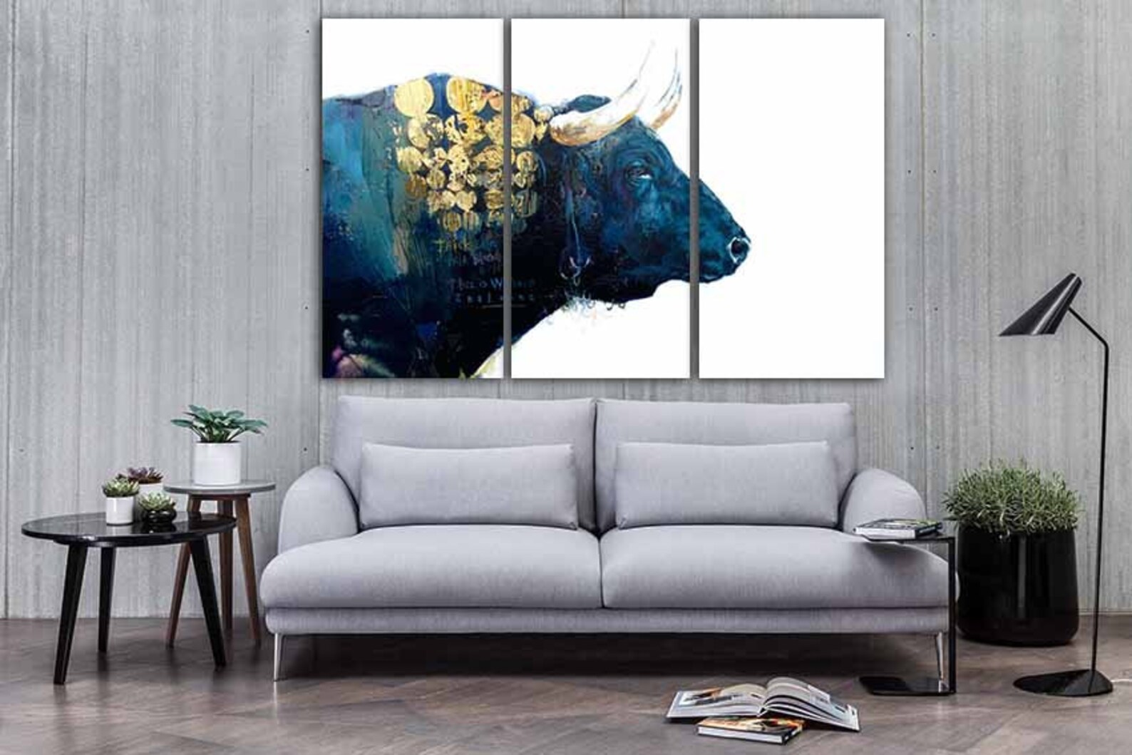 Bull Canvas Animal Wall Art Blue Gold Décor Nature Print Bull - Etsy