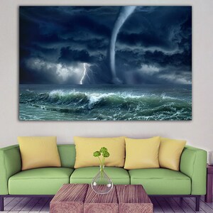Storm Canvas Ocean Print Lightning Bolts Thunderstorm Nature Art ...