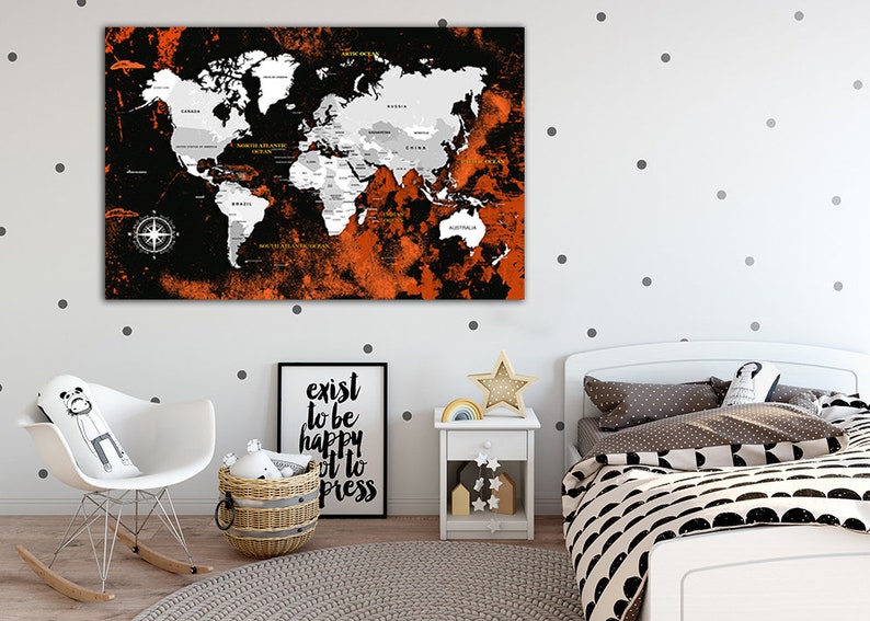 Jeans World Map Red World Map Canvas Watercolor Map Art World Map Art ...